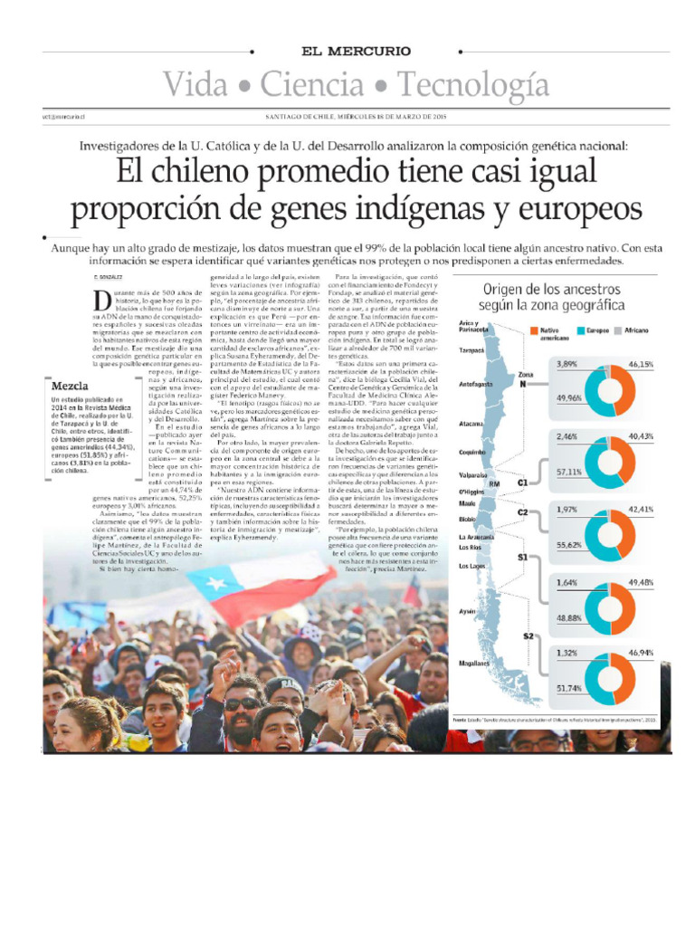 El Chileno Promedio Tiene Casi Igual Proporción de Genes Indígenas y ...