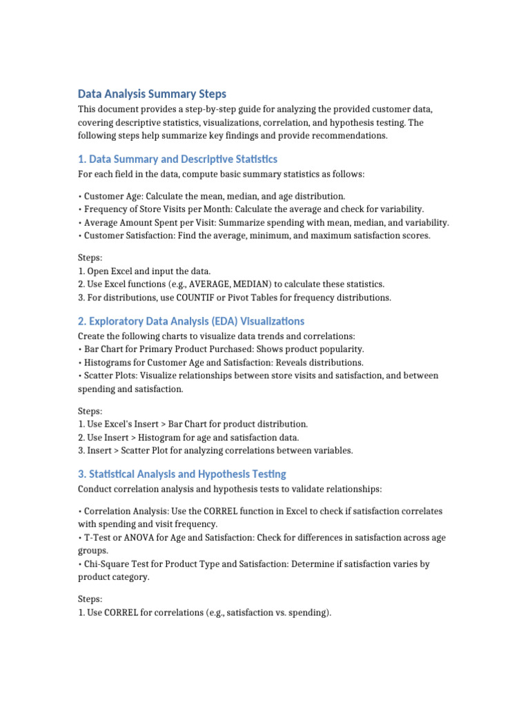 Data Analysis Steps Summary | PDF | Data Analysis | Statistics
