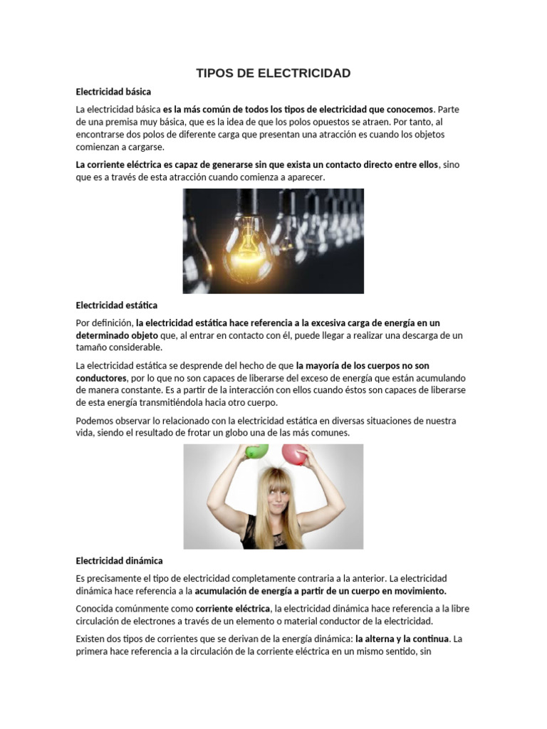TIPOS DE ELECTRICIDAD | PDF | Electricidad | Electrostática