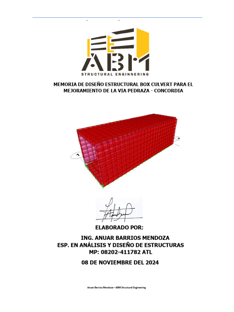 Memoria de Diseño Estructural Box Culvert Via Pedraza - Concordia | PDF ...