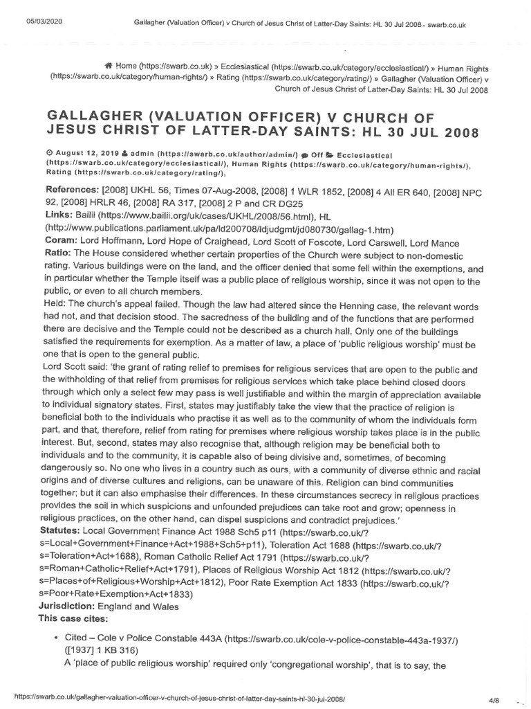 Gallagher Valuation Officer V Church Jesus Christ Latter-Day Saints ...