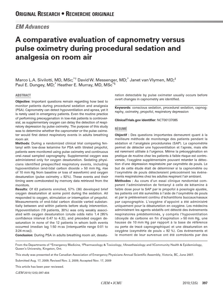 (2010 - 09) Capnometry Vs Pulse Oximetry during procedural sedation and ...