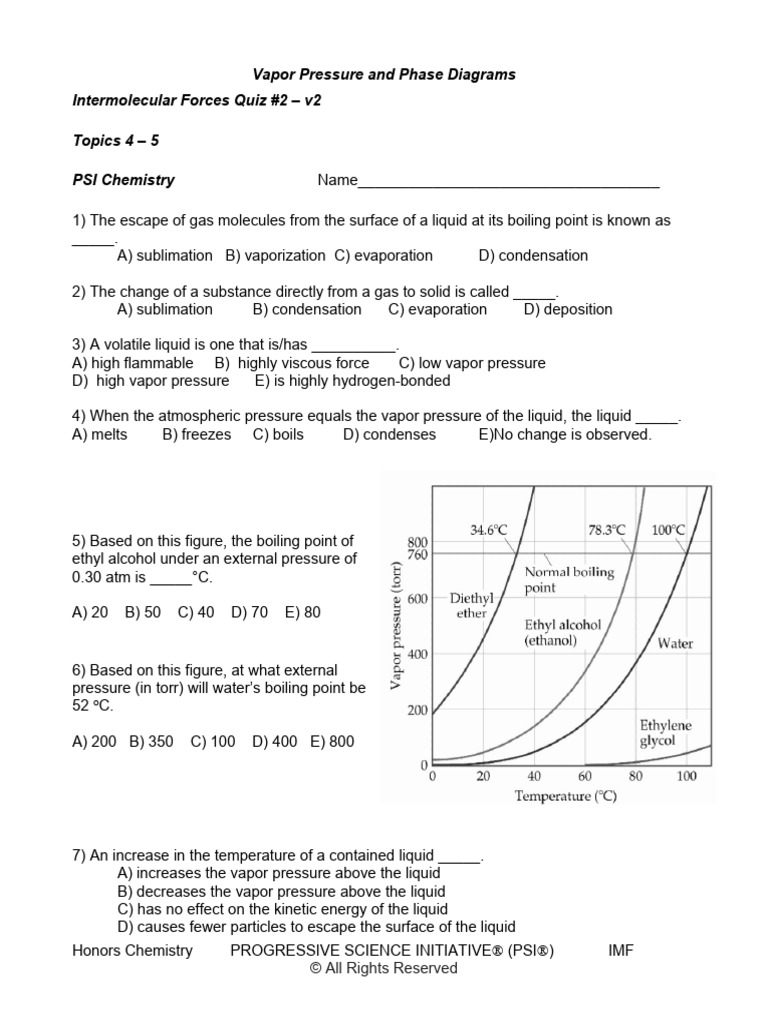 Chem Vapor Pressure Phase Diagrams Quiz Retake 2023-02-17 | PDF ...