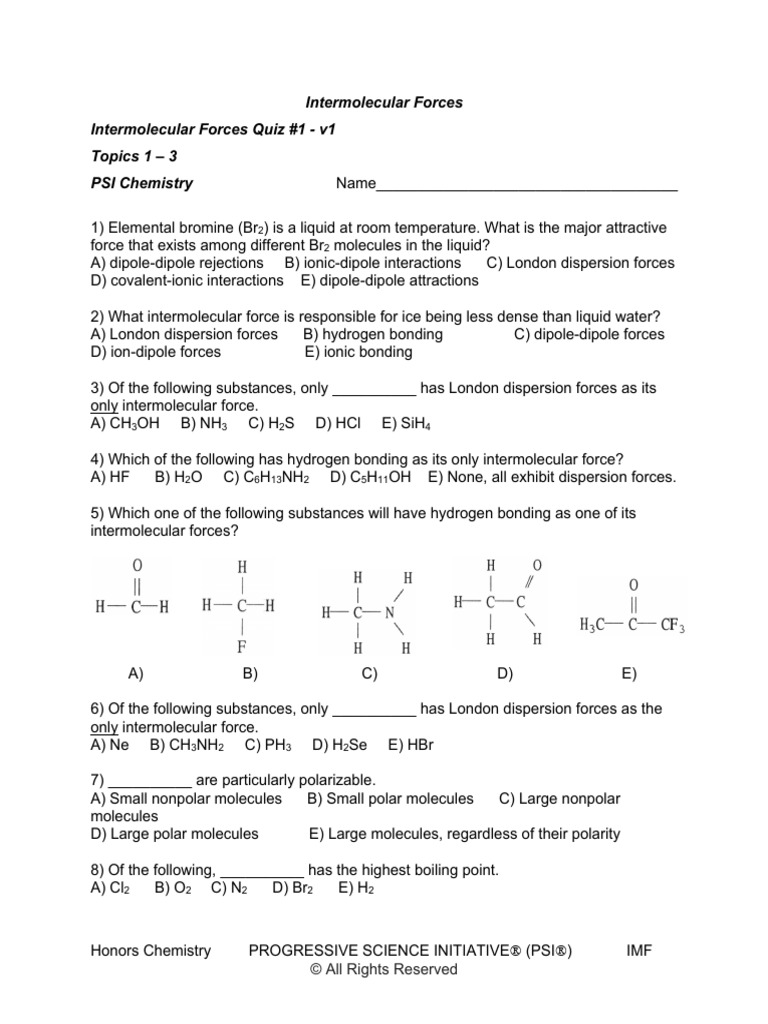 Chem Intermolecular Forces Quiz 2022-03-02 | PDF | Intermolecular Force ...