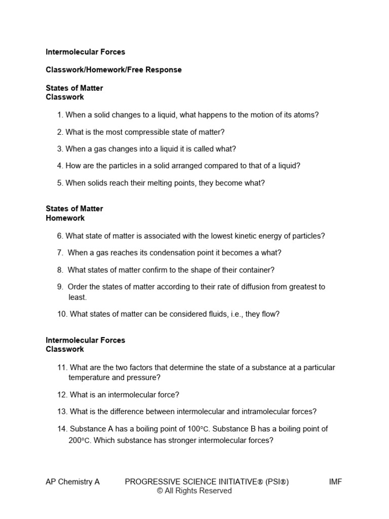Intermolecular Forces in AP Chemistry | PDF | Intermolecular Force ...