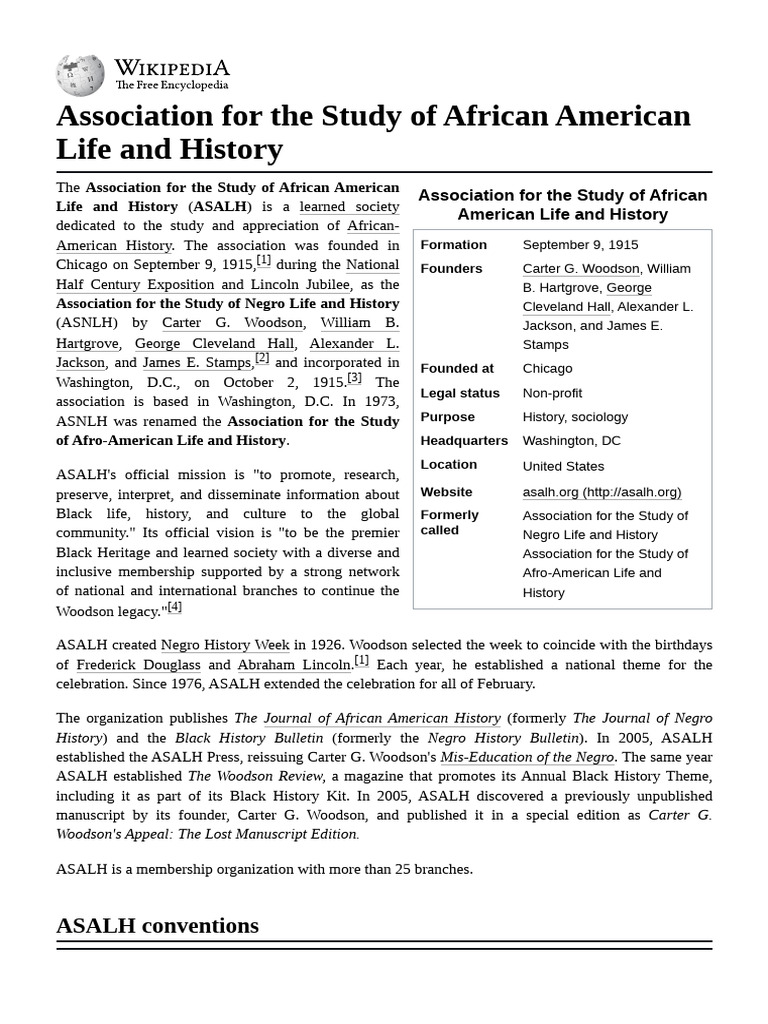 Association For The Study of African American Life and History | PDF ...