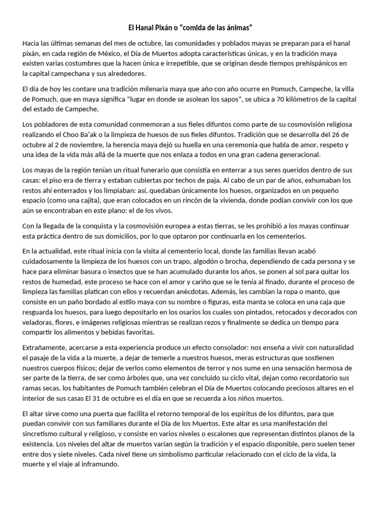 Hanal Pixán: Tradiciones Mayas del Día de Muertos | PDF