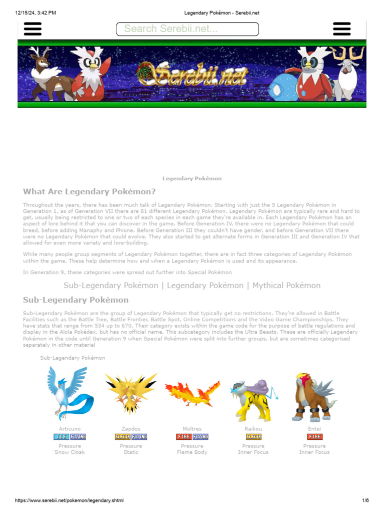 Legendary Pokémon | PDF | Japanese Role Playing Video Games | Video Games