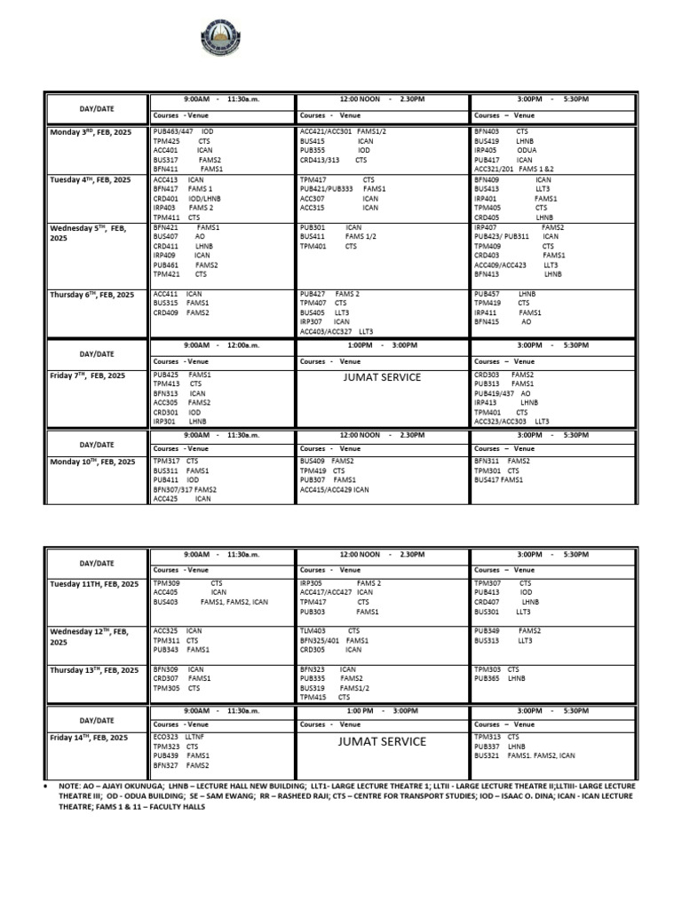 Exam Time Table 2024 - 2025 | PDF