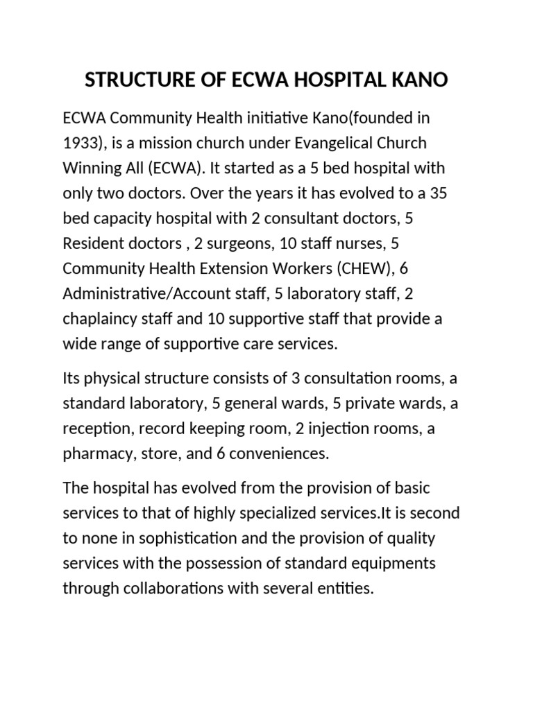 ECWA Hospital Kano: Structure & Services | PDF