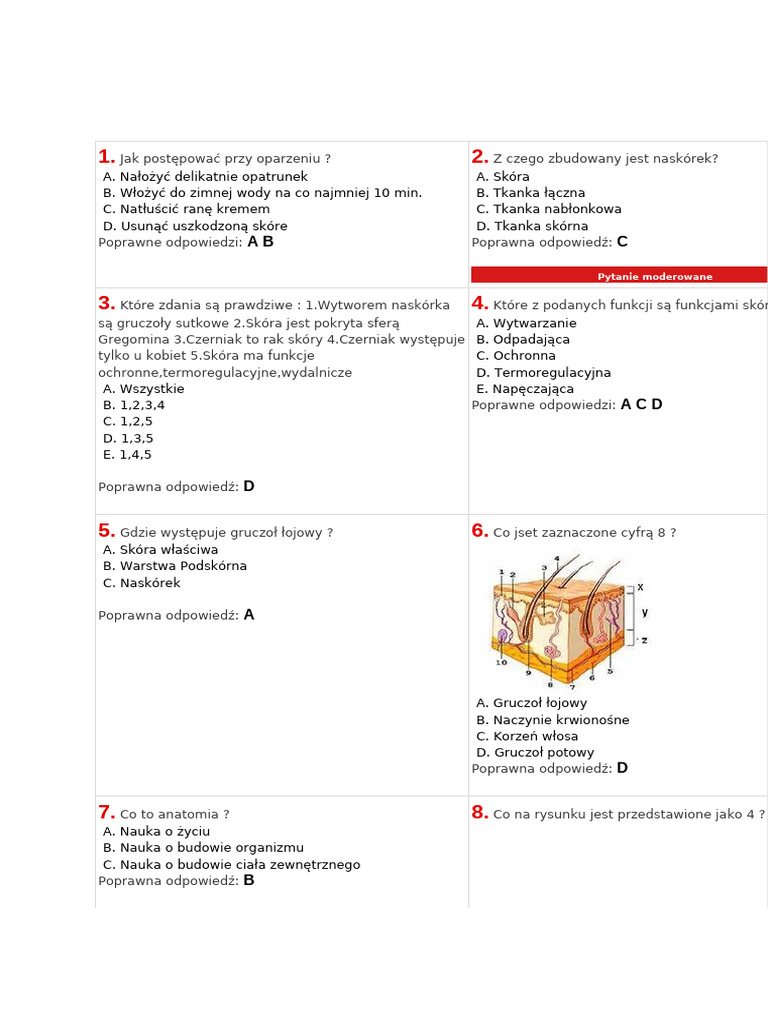 biologia kl 7 organizm czlowieka skóra odpowiedzi a | PDF