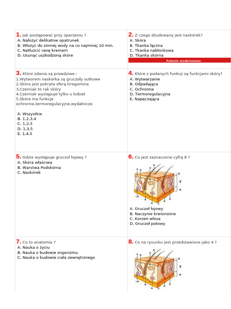 Biologia KL 7 Organizm Czlowieka Skóra Odpowiedzi B | PDF