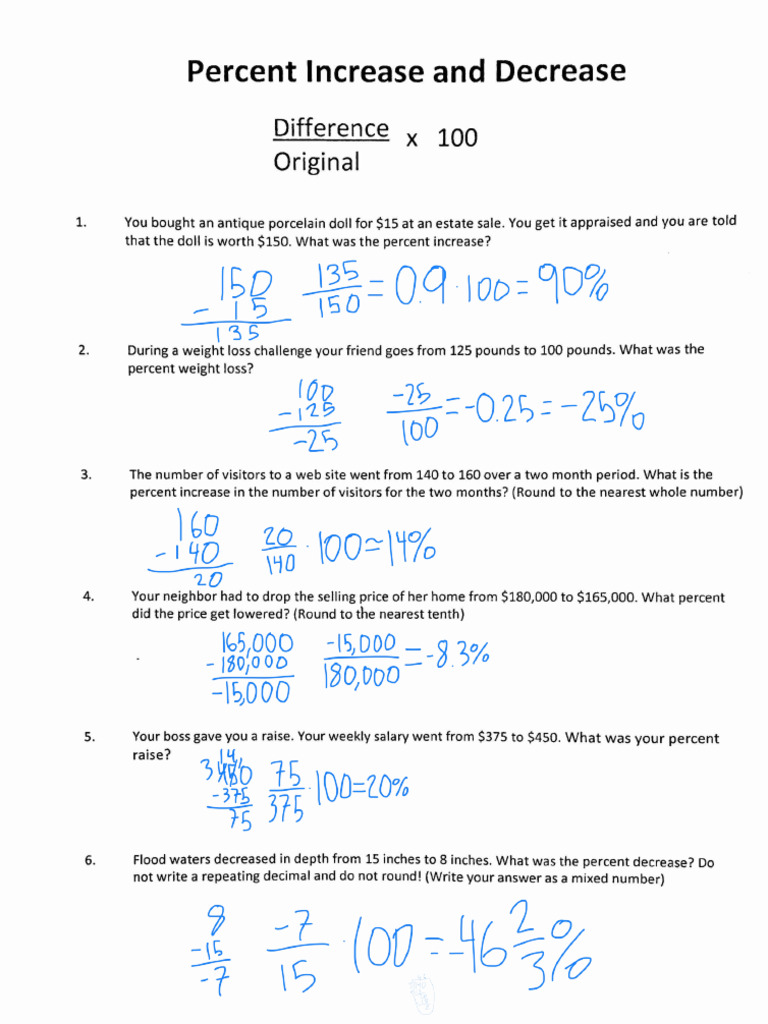Percent Increase and Decrease Worksheet Word Problems 2 | PDF