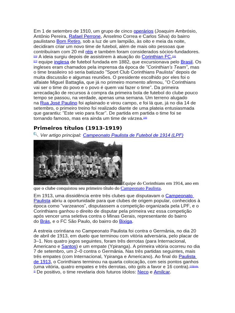 HISTORIA DO CORINTHIANS | PDF | Clubes de Futebol | Futebol