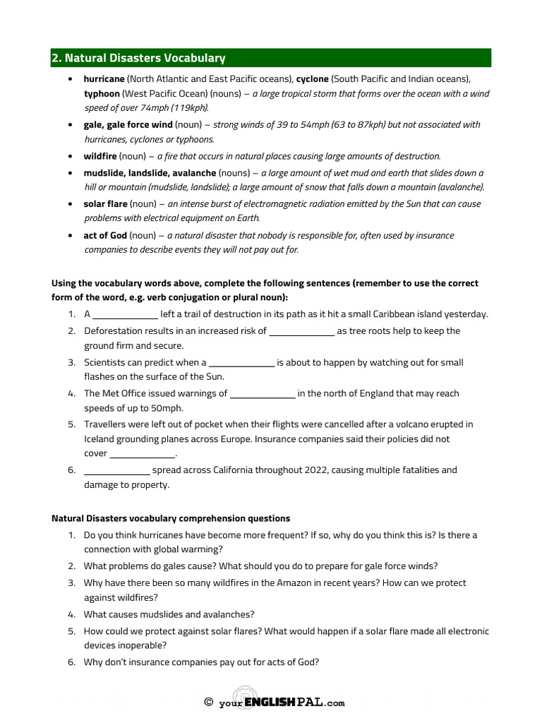 Your English Pal ESL Lesson Plan Natural Disasters Student v1 2 3 | PDF ...