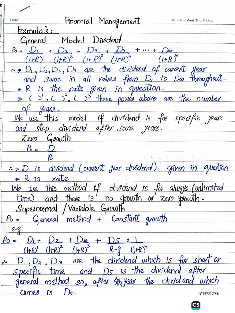Financial Management Formulas | PDF