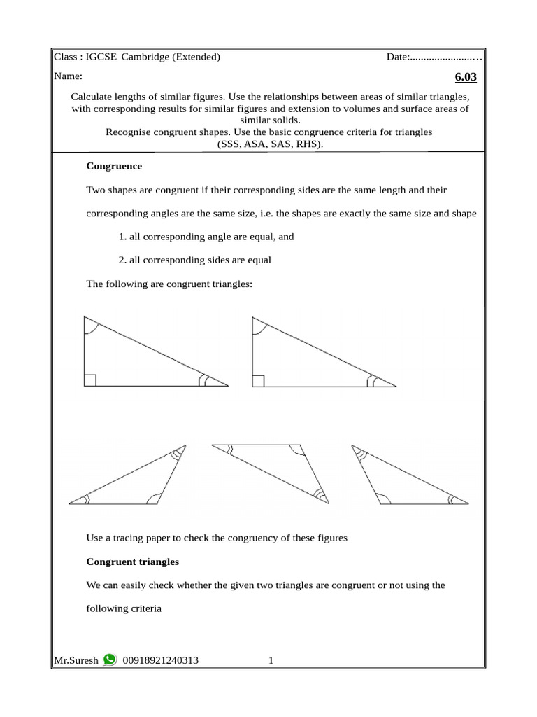 6.3similarity and Congruancy | PDF | Triangle | Elementary Geometry