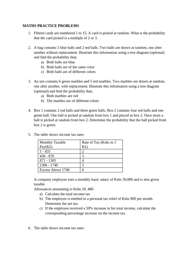 MATHS PRACTICE PROBLEMS | PDF