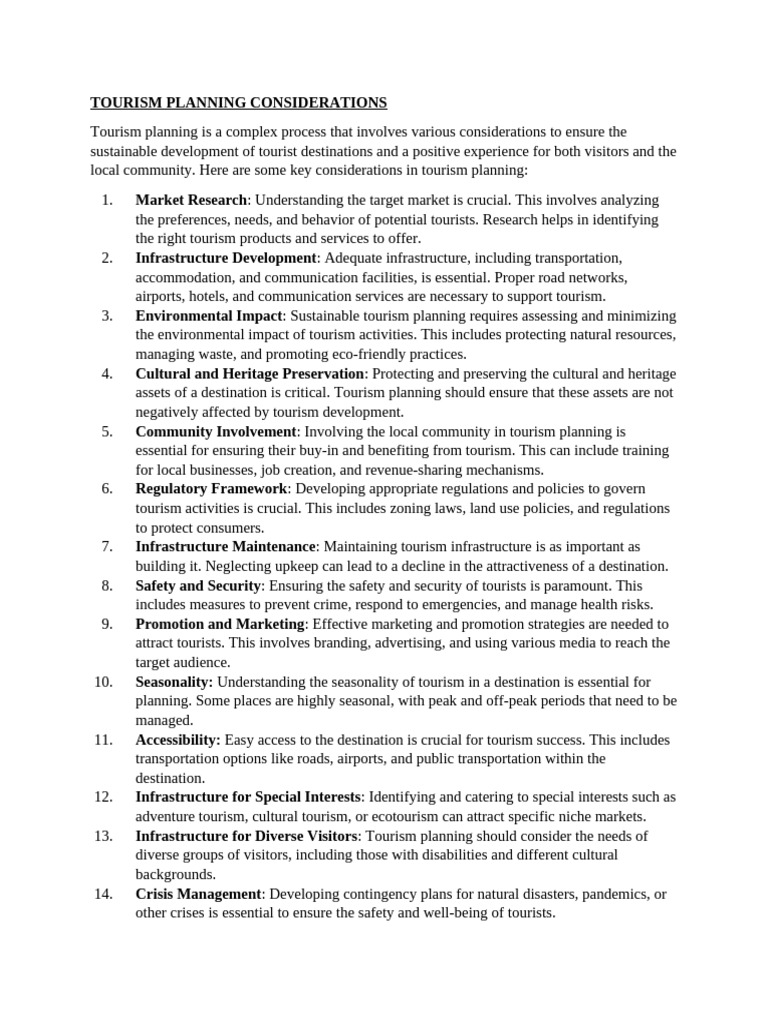 Tourism Planning Considerations | PDF | Tourism | Infrastructure