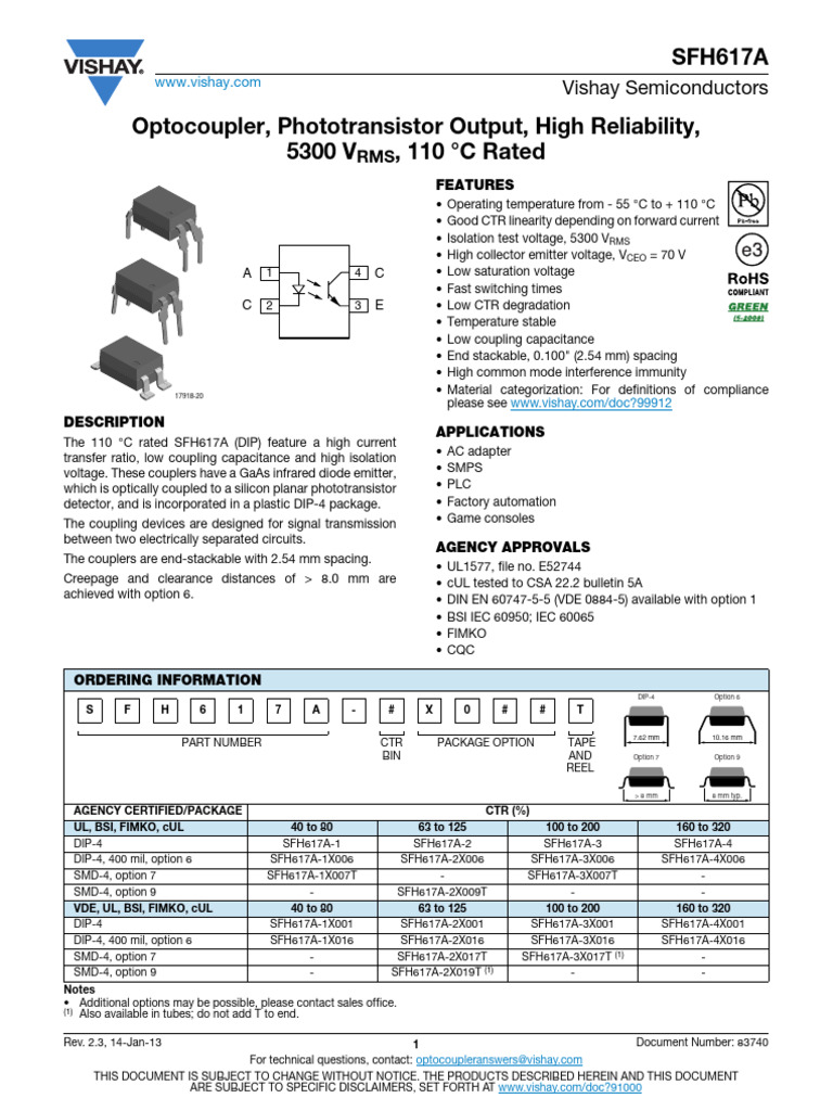 SFH 617 A | PDF | Electrical Engineering | Electricity