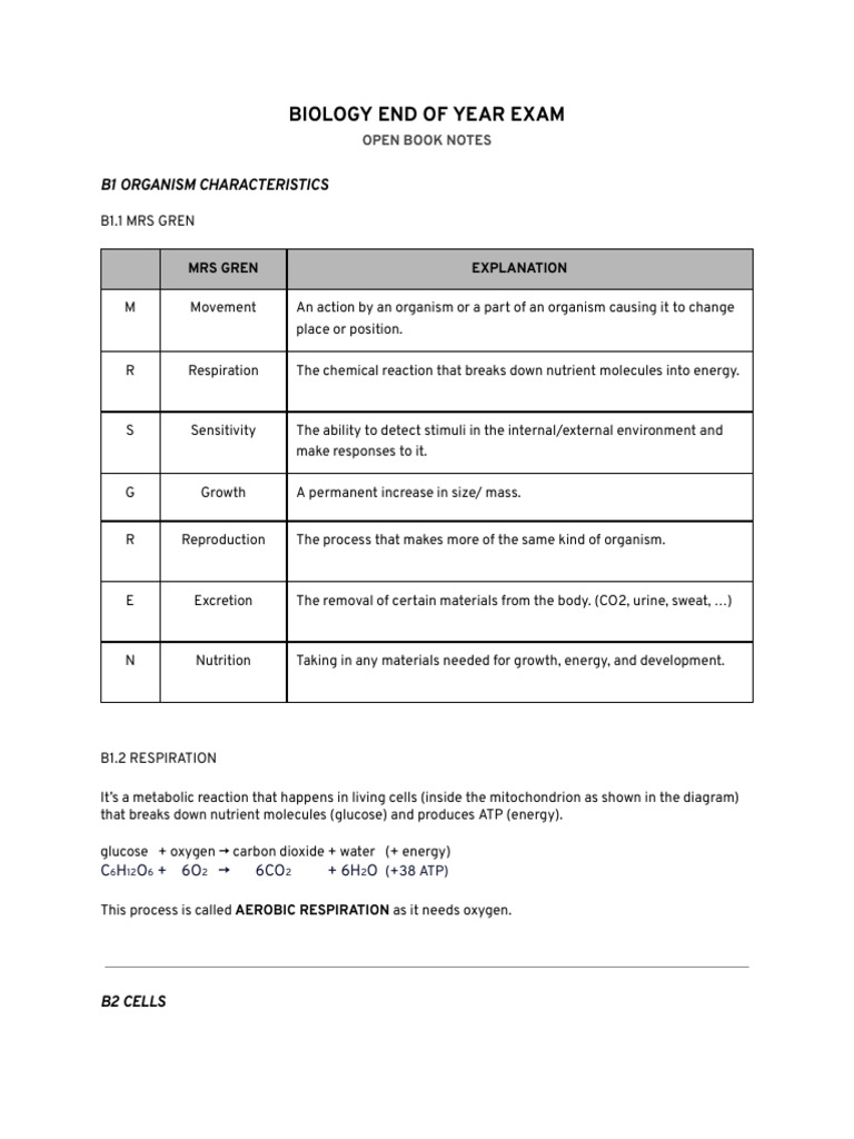 Biology End of Year 10 Exam Notes | PDF | Digestion | Heart