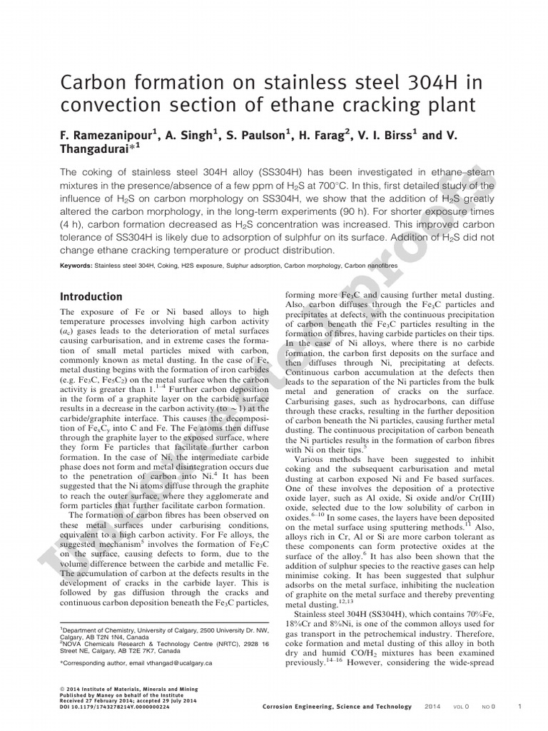H2S Impact on Carbon Formation in SS304H | PDF | Scanning Electron ...