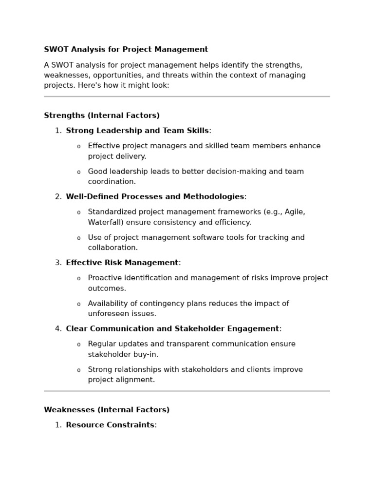 SWOT Analysis For Project Management | PDF | Project Management | Agile ...