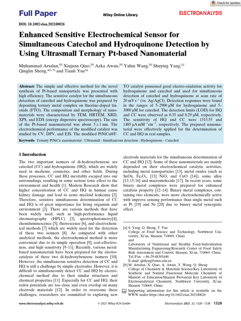 Electroanalysis - 2021 - Arsalan - Enhanced Sensitive Electrochemical Sensor for Simultaneous ...