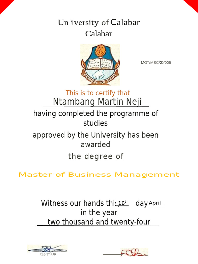 Master of Business Management Certificate | PDF