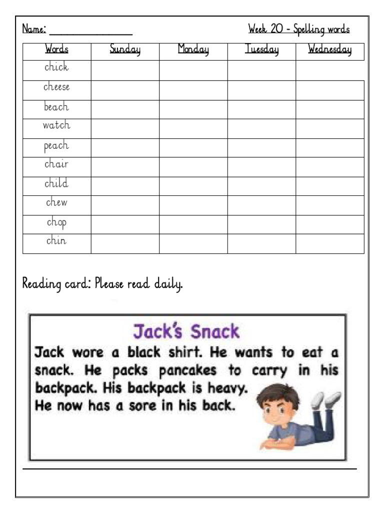 Week 20 - Spelling and Reading | PDF