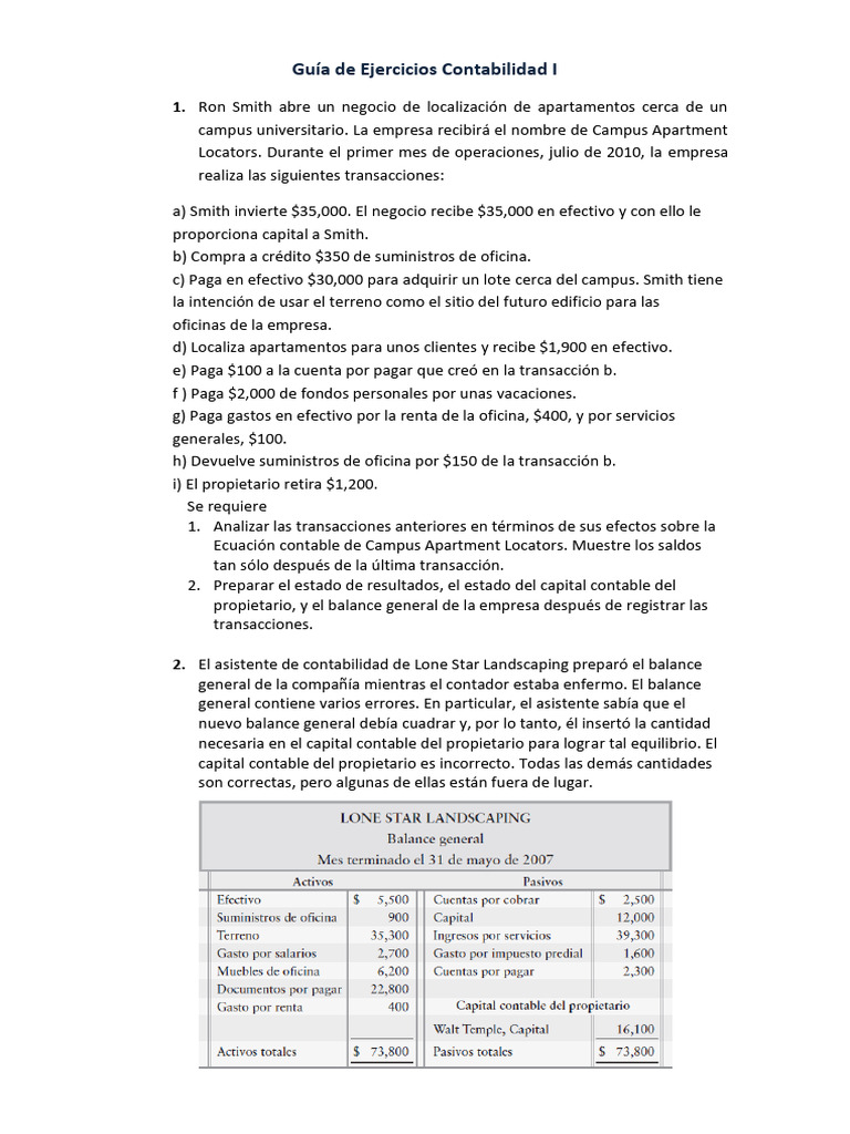 Guía de Ejercicios Contabilidad I | PDF | Contabilidad | Negocios económicos