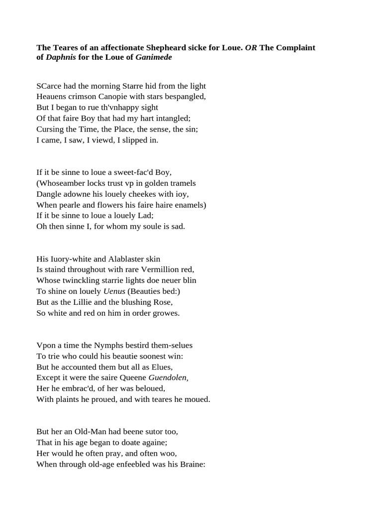 The Teares of an affectionate Shepheard sicke for Loue | PDF