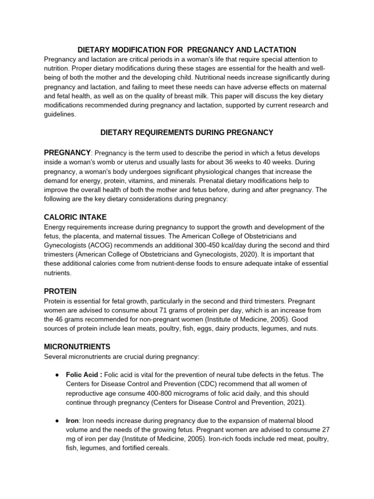 Dietary Modification For Pregnancy and Lactation | PDF | Pregnancy ...