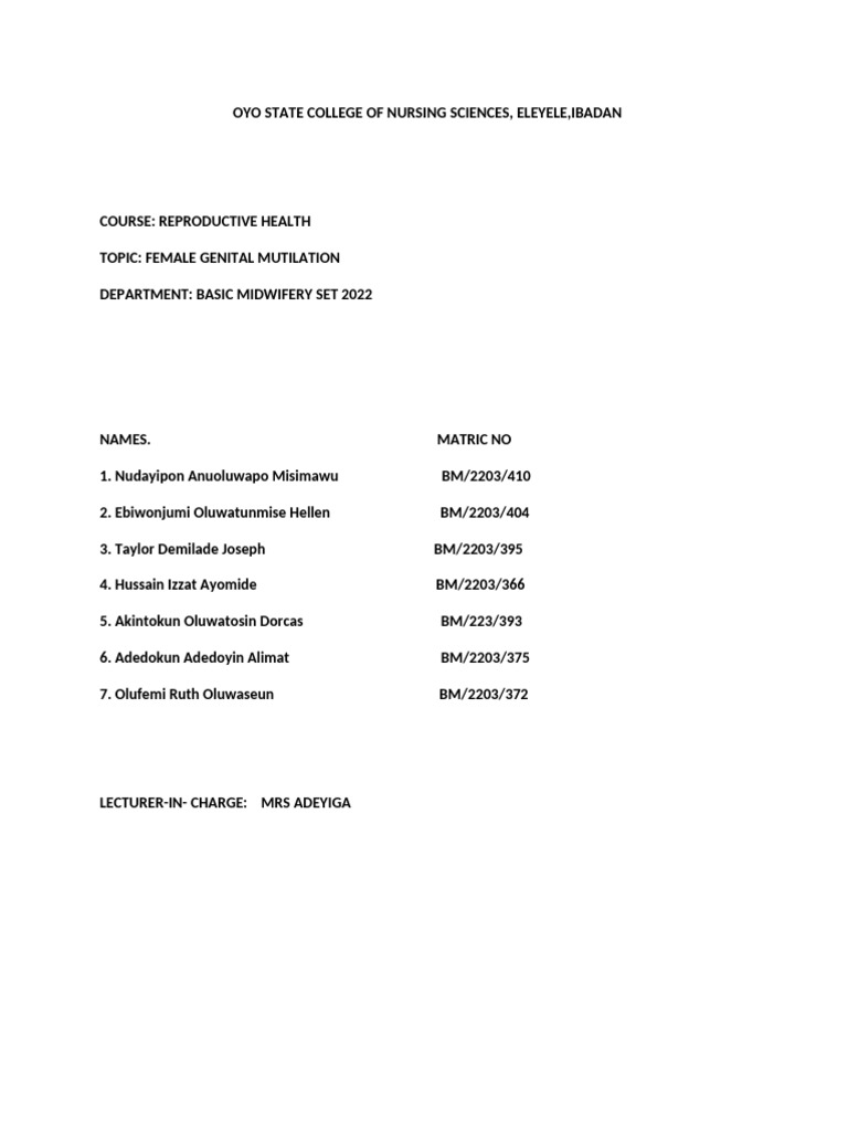 Class project | PDF | Female Genital Mutilation | Labia