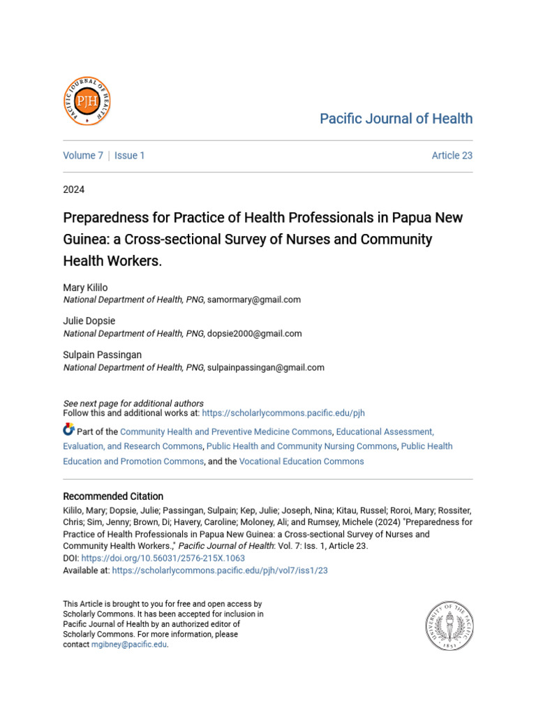 Preparedness For Practice of Health Professionals in Papua New Gu | PDF ...