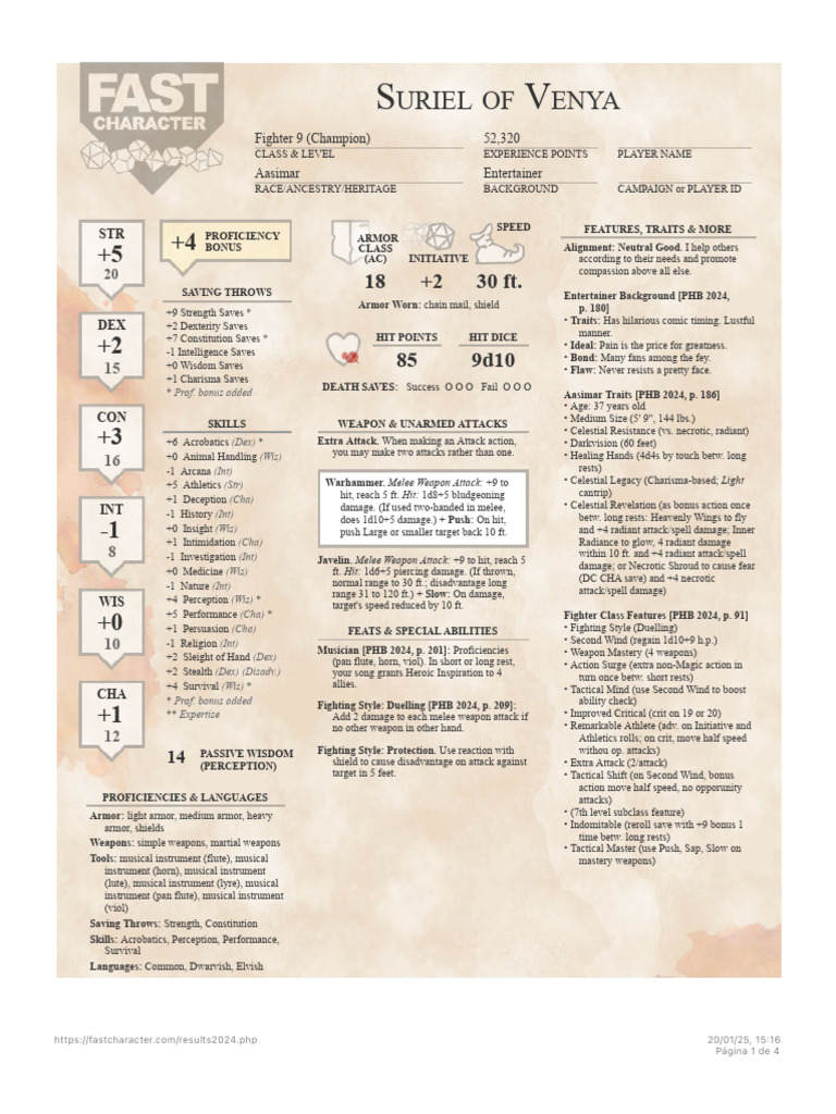Fast Character - Aasimar Fighter 9 (Champion) - PHB 2024 | PDF ...