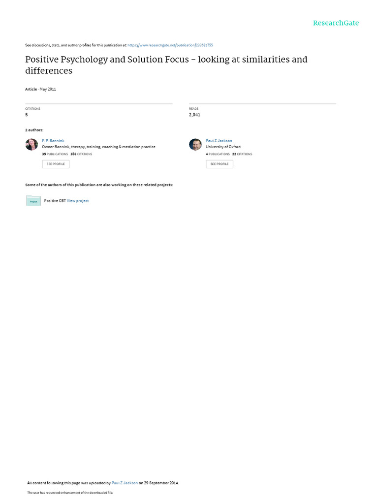 Positive Psychology and Solution Focus - Looking A | PDF ...