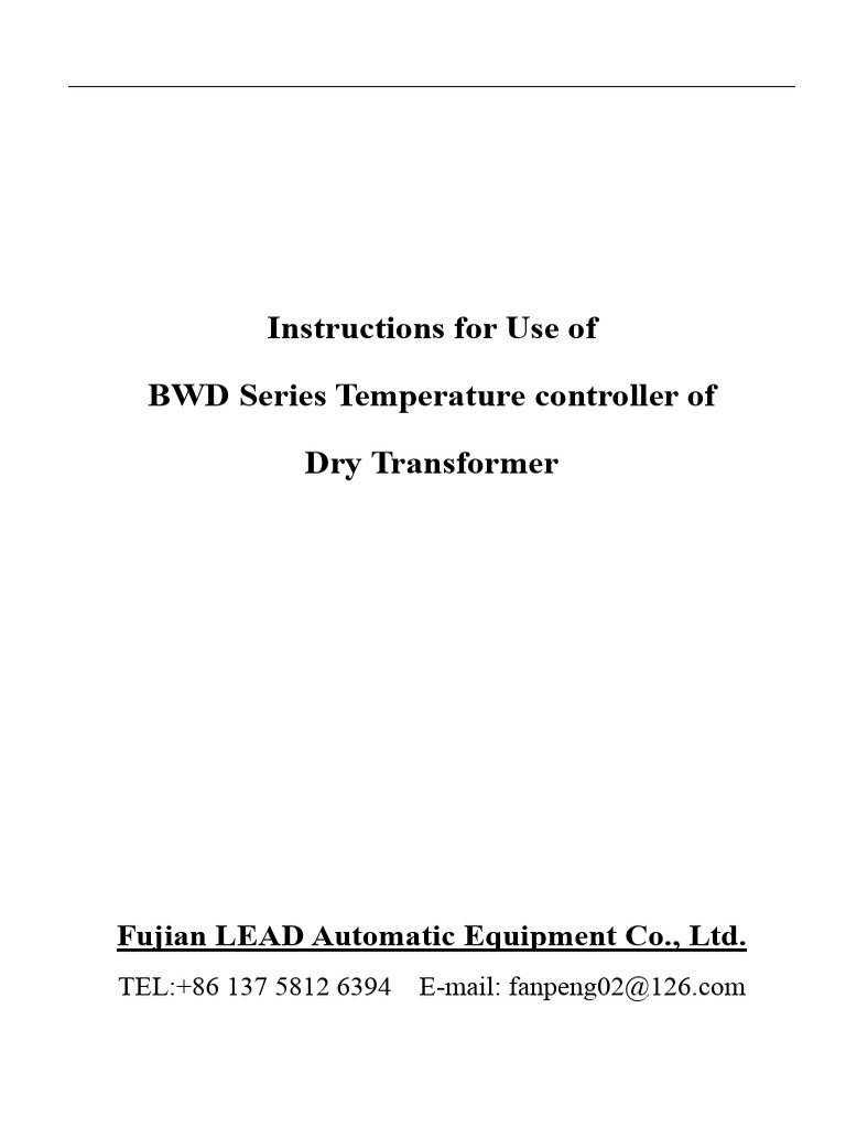 Instructions For Use of BWD Series Temperature Controller of Dry Transformer | PDF | Transformer ...