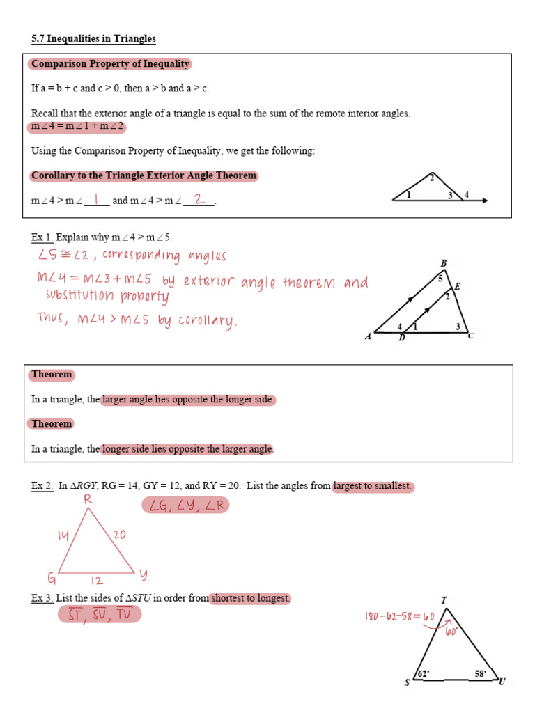 5.7_Inequalities_in_Triangles_Notes_Key_1 (1) | PDF | Triangle | Geometry