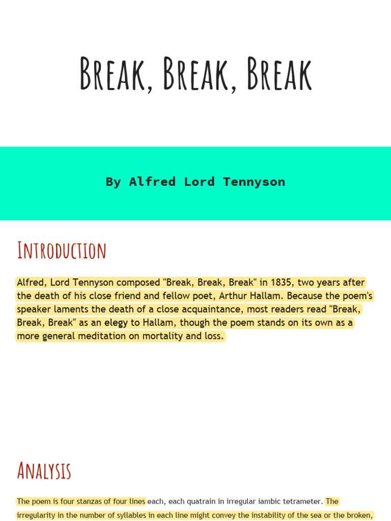 BREAK, BREAK, BREAK | PDF | Poetry