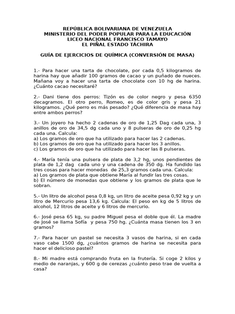 Ejercicios de Masa | PDF | Conocimiento
