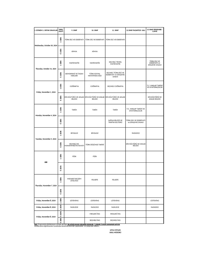 2024-2025 Ortak Sinav Programi | PDF