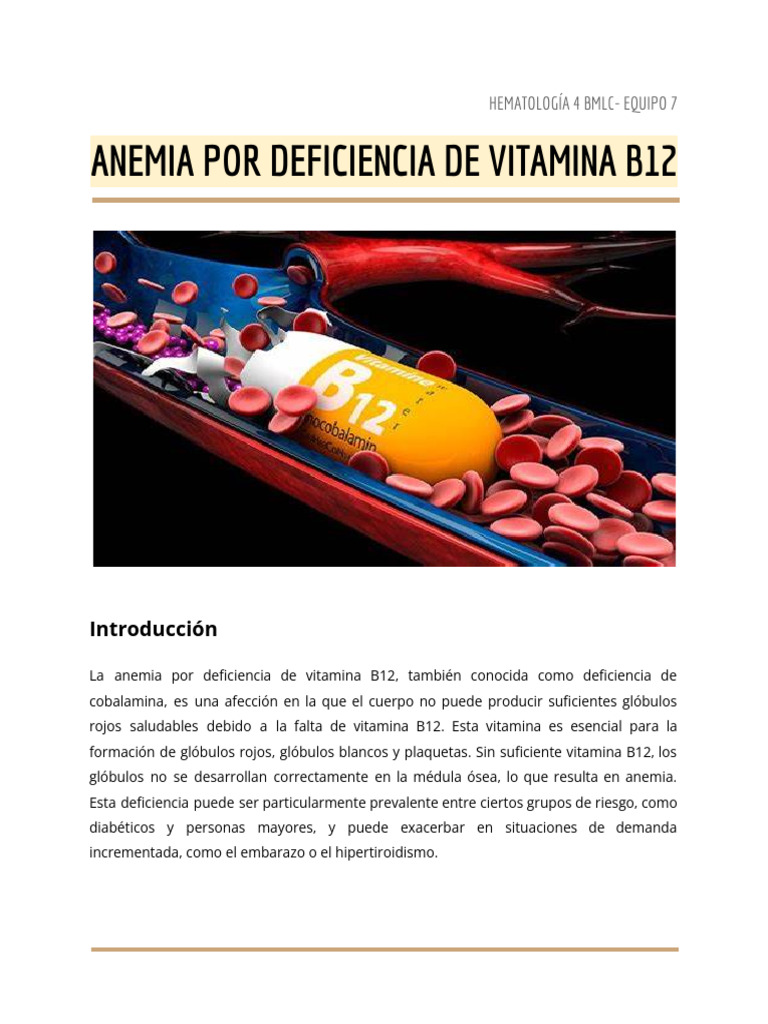 Anemia Por Deficiencia de Vitamina B12 | PDF | Vitamina B12 | Glóbulo rojo