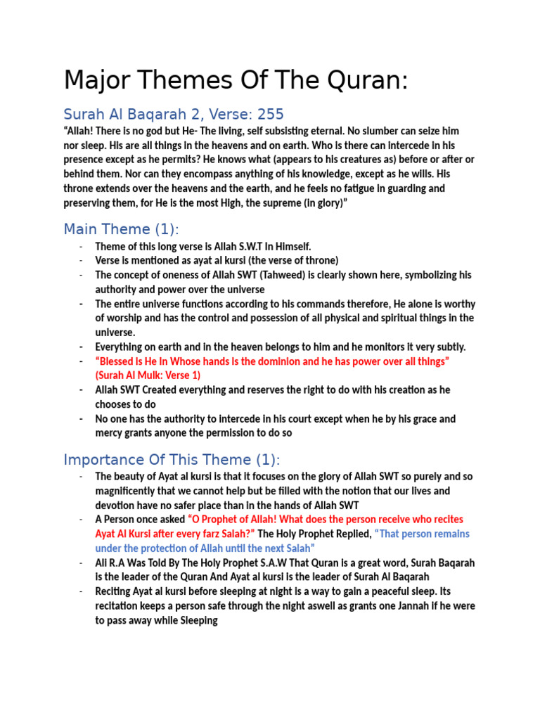 Major Themes of The Quran | PDF | Muhammad | God In Islam