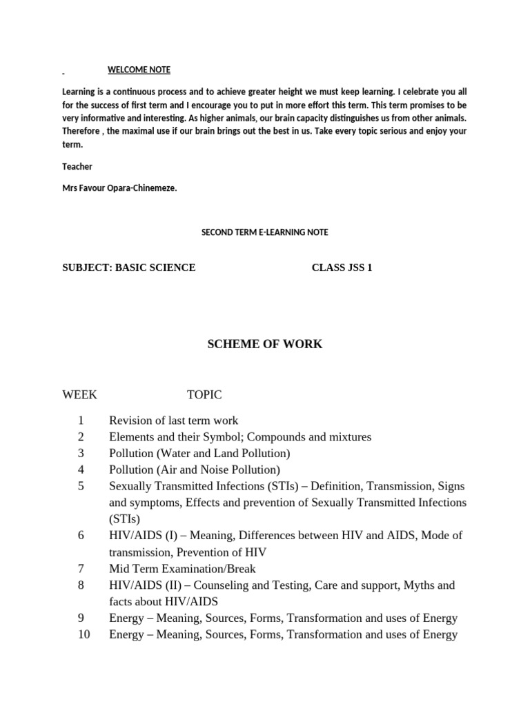 cd30eb4c__SECOND TERM JSS1 BASIC SCIENCE Enote | PDF | Chemical Elements | Renewable Energy