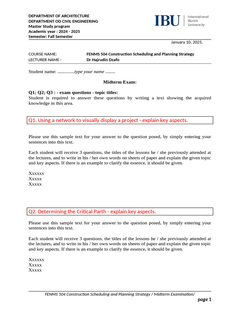 PART 1 Midterm Examination Template 1 | PDF