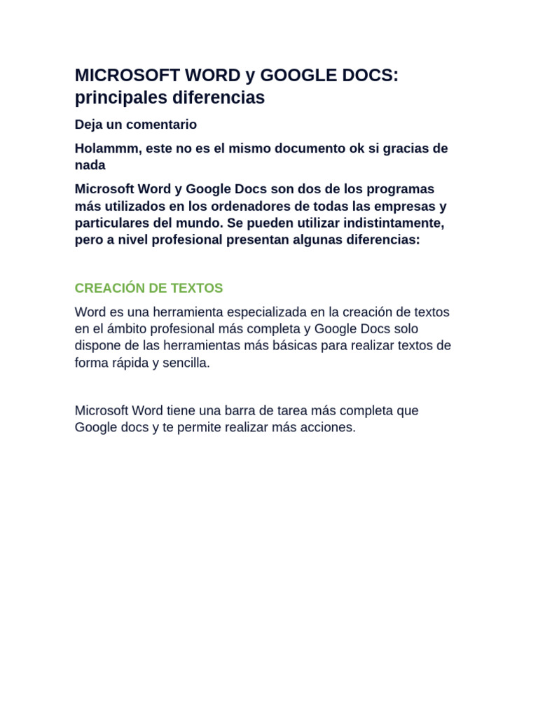 Diferencias Clave: Word vs Google Docs | PDF