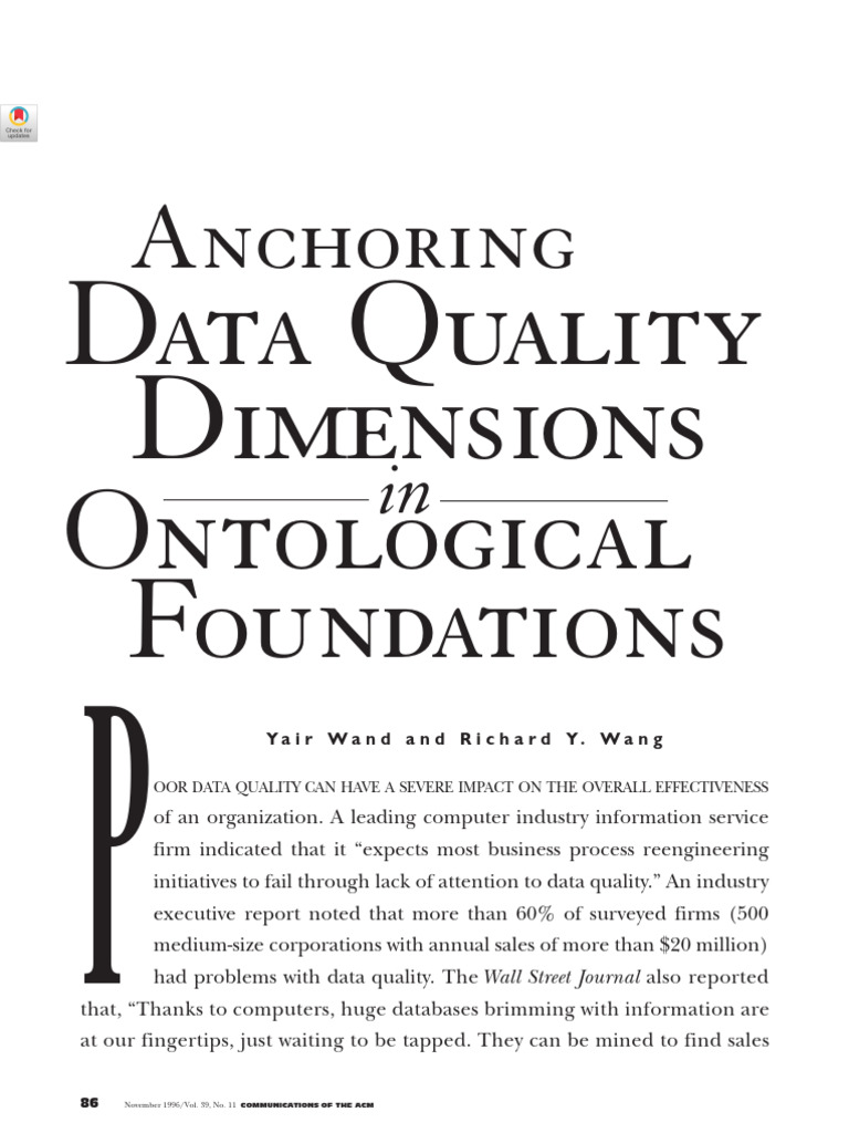 Anchoring Data Quality Dimensions in Ontological Foundations | PDF | System | Information