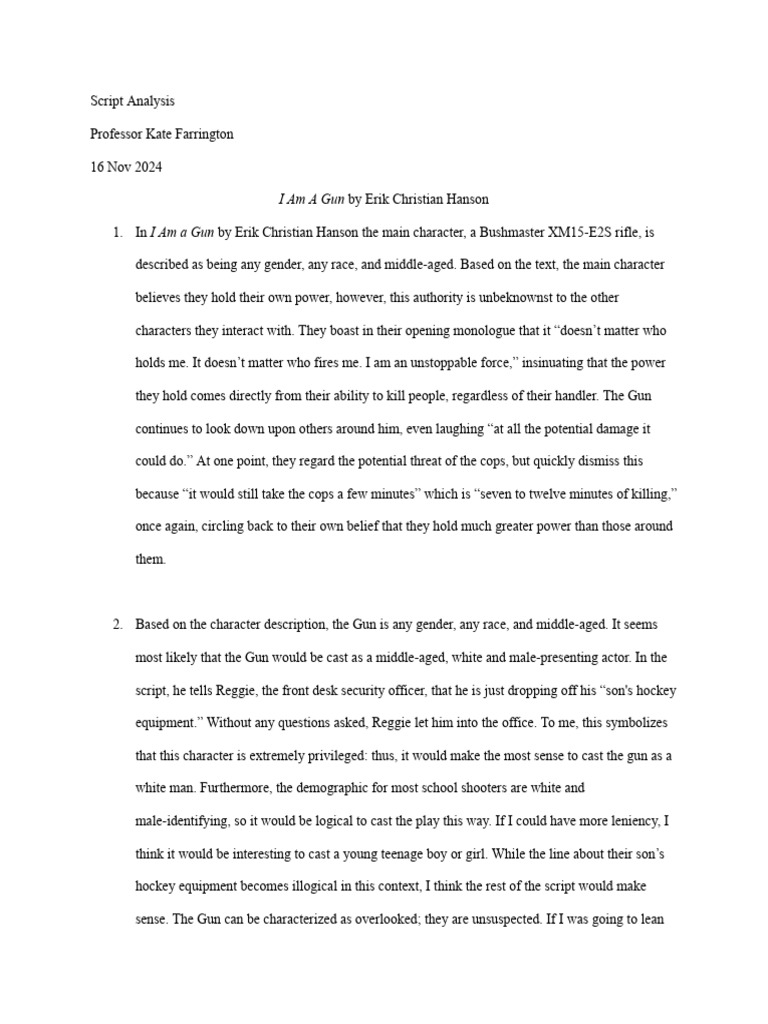 I Am A Gun Script Analysis | PDF