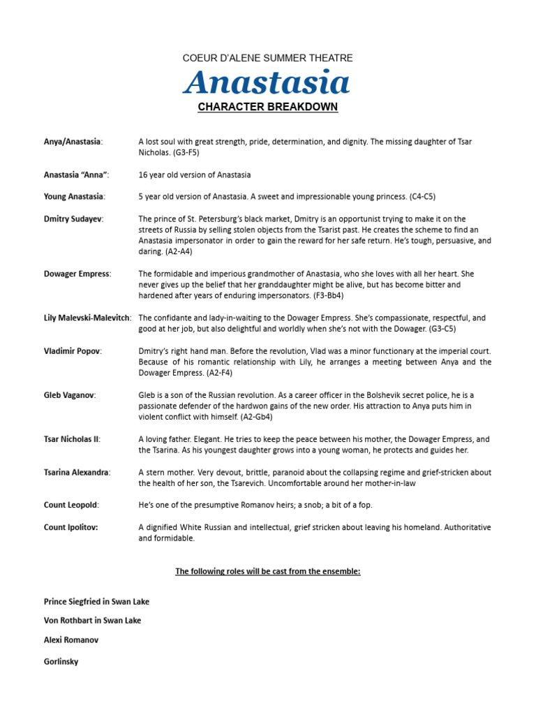 Anastasia Character Breakdown | PDF